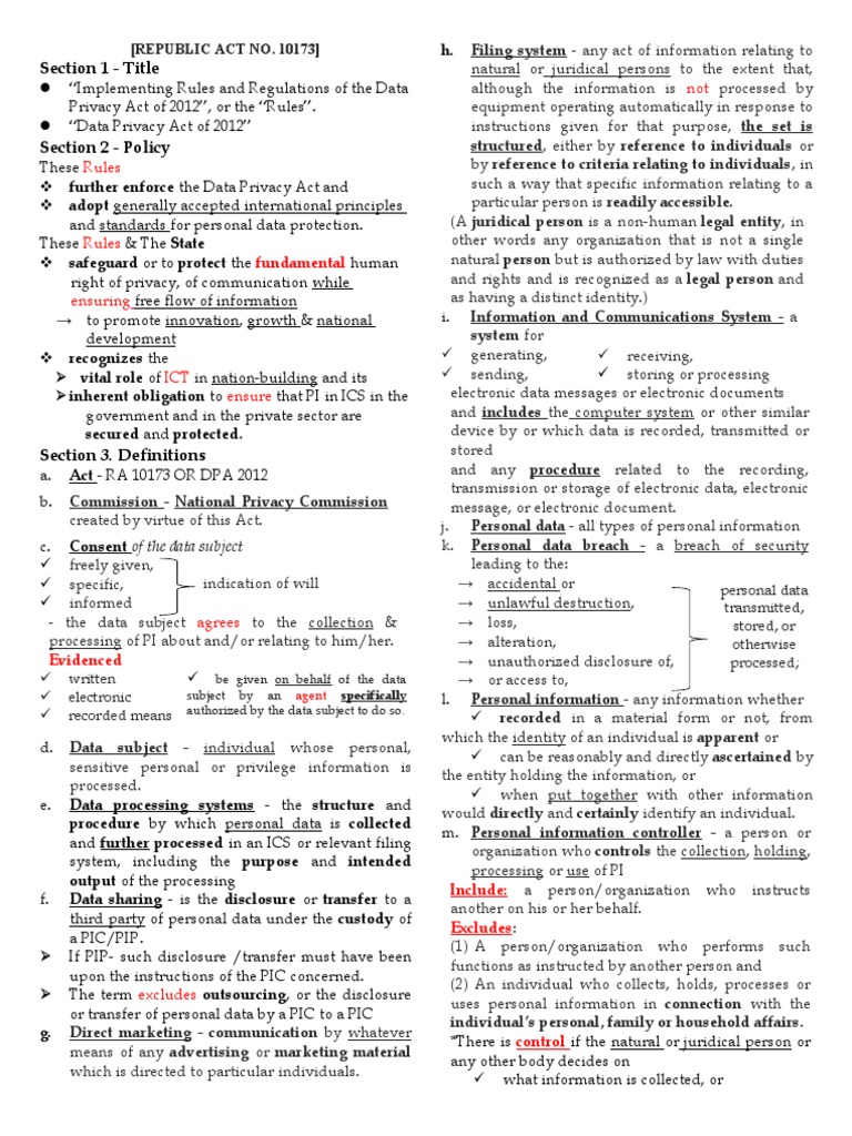 (Republic Act No. 10173) Notes | PDF | Information Privacy | U.S ...