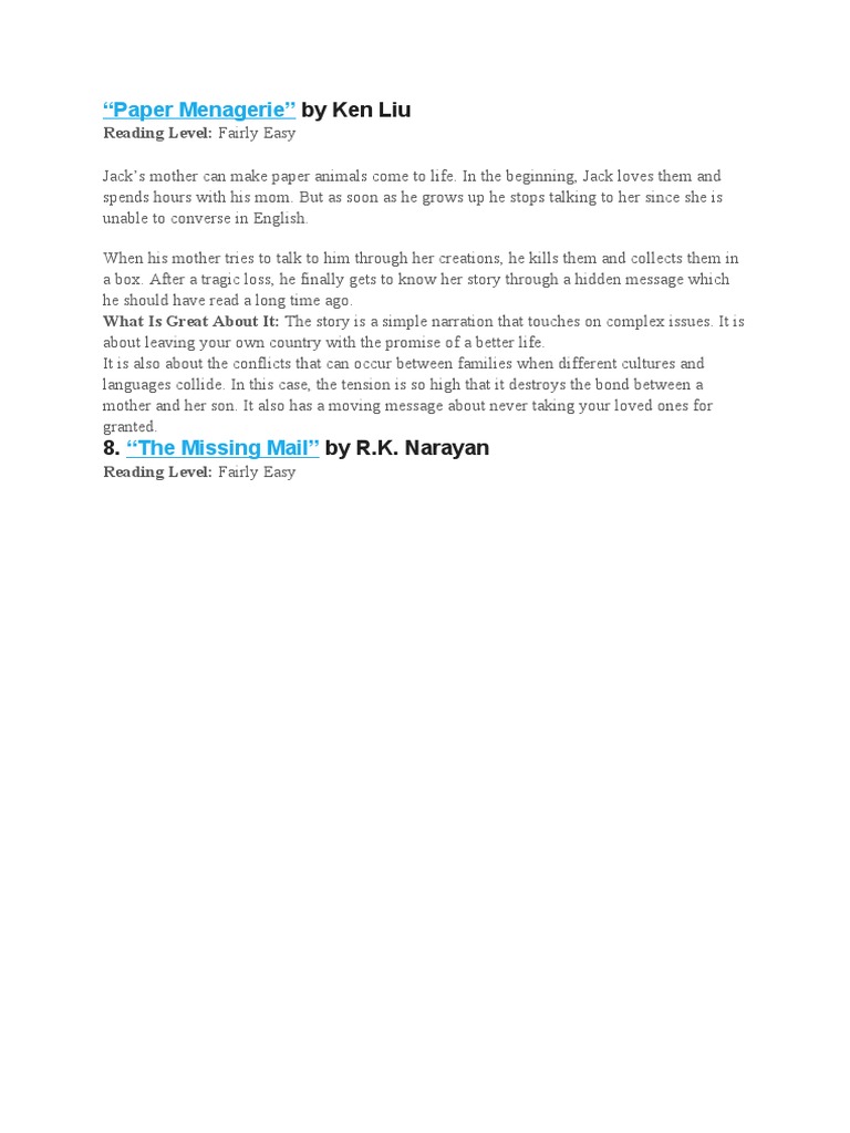 "Paper Menagerie": by Ken Liu | PDF