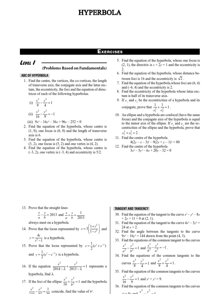Hyperbola: (Problems Based On Fundamentals) | PDF | Ellipse | Perpendicular