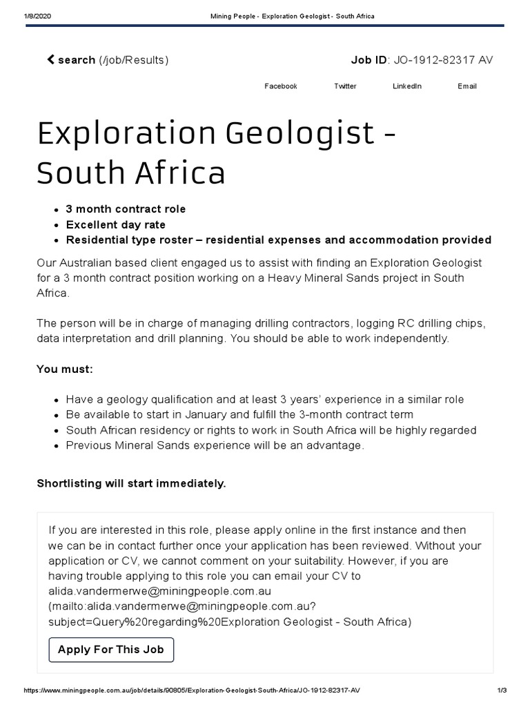 Mining People - Exploration Geologist - South Africa PDF | PDF ...