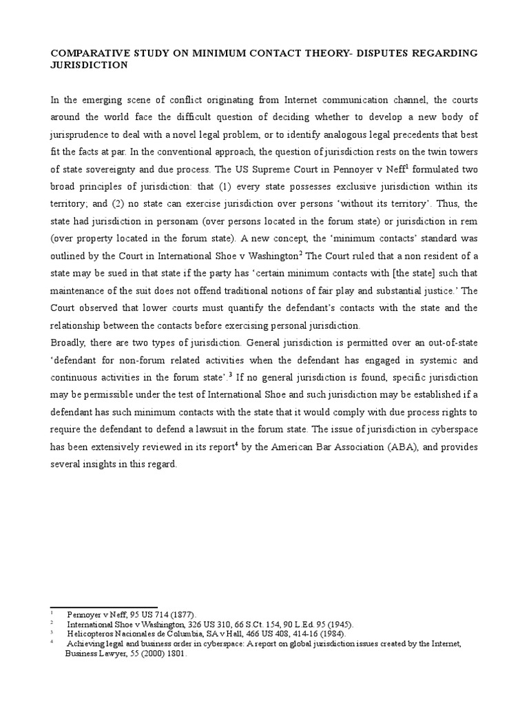 Comparative Study On Minimum Contact Theory-Disputes Regarding ...