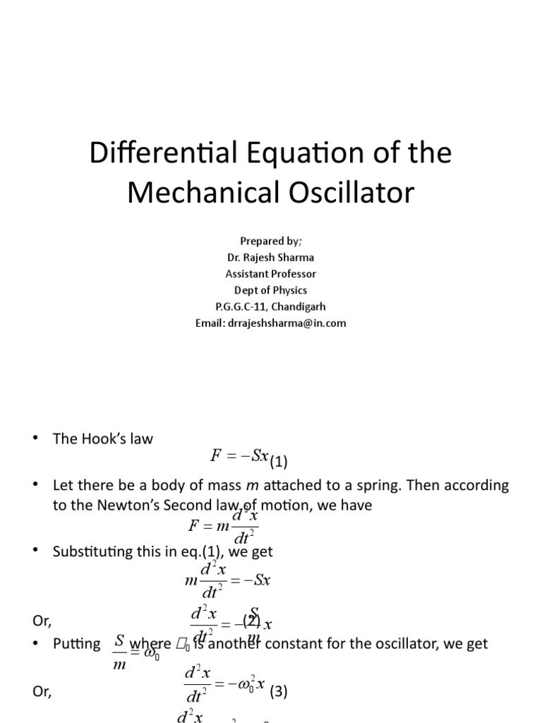 Differential Equation of The Mechanical Oscillator | PDF | Kinetic ...