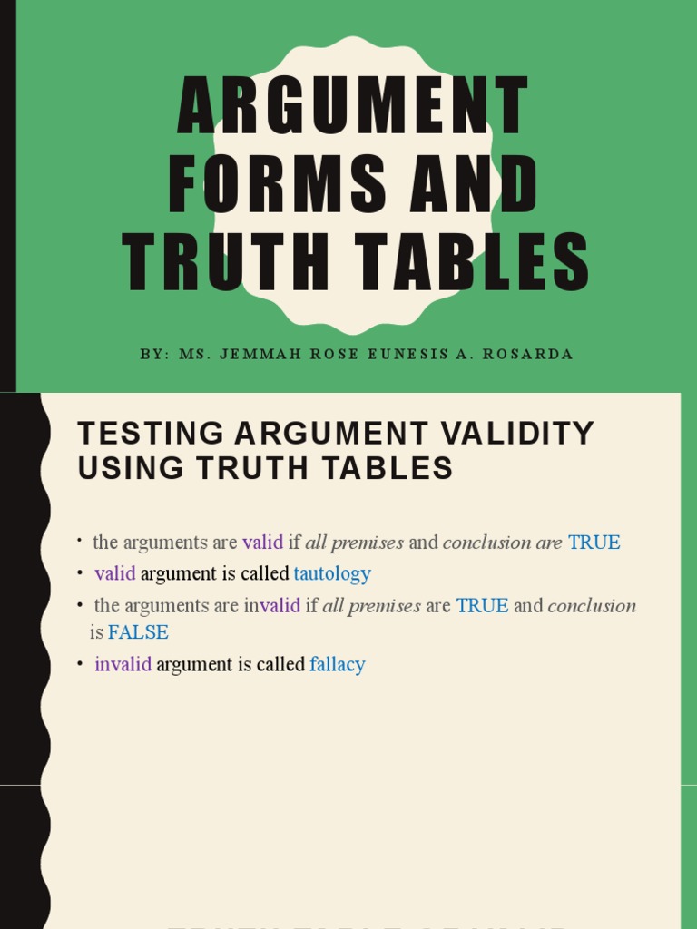 Lesson 3 - Part 4 (Argument Forms and Truth Tables) | PDF | Argument | Metaphilosophy
