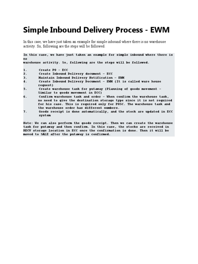 Simple Inbound Delivery Process | PDF | Warehouse | Supply Chain Management
