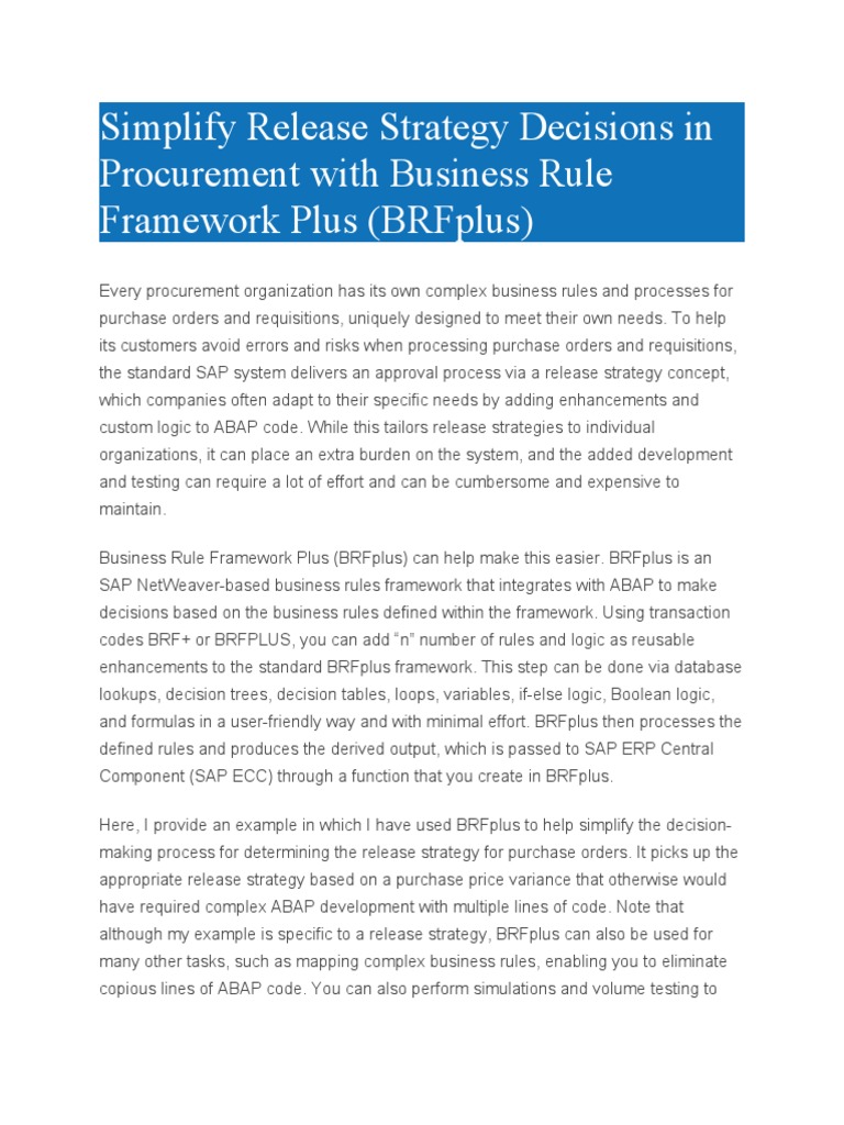 Simplify Release Strategy Decisions in Procurement With Business Rule Framework Plus | PDF ...