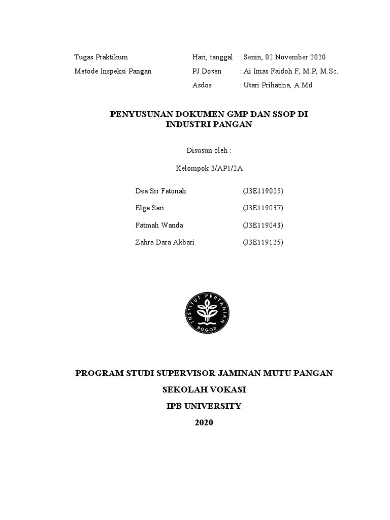 Penyusunan Dokumen Gmp&ssop Di Industri Pangan | PDF