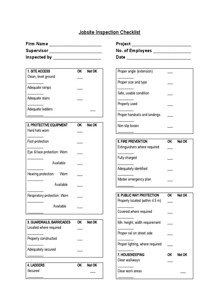 Jobsite Inspection Checklist 2 | PDF | Stairs | Scaffolding