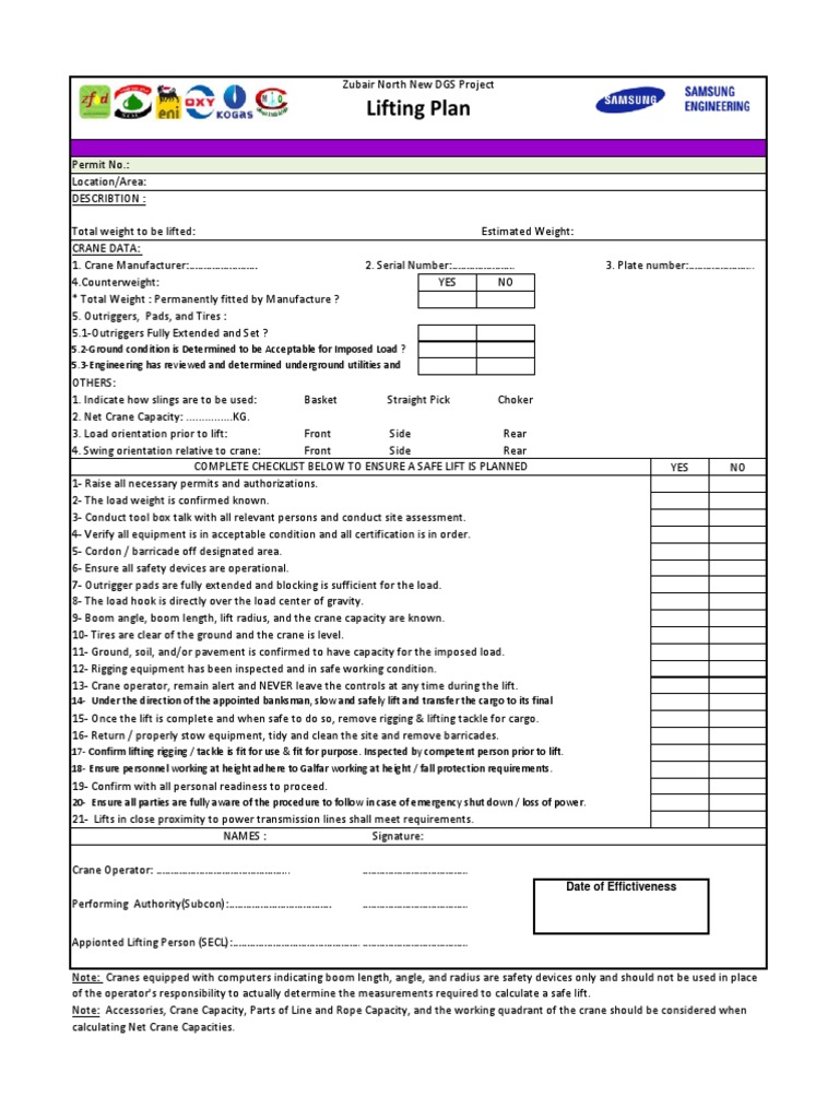 Lifting Plan - Updated PDF | PDF | Crane (Machine) | Manufactured Goods
