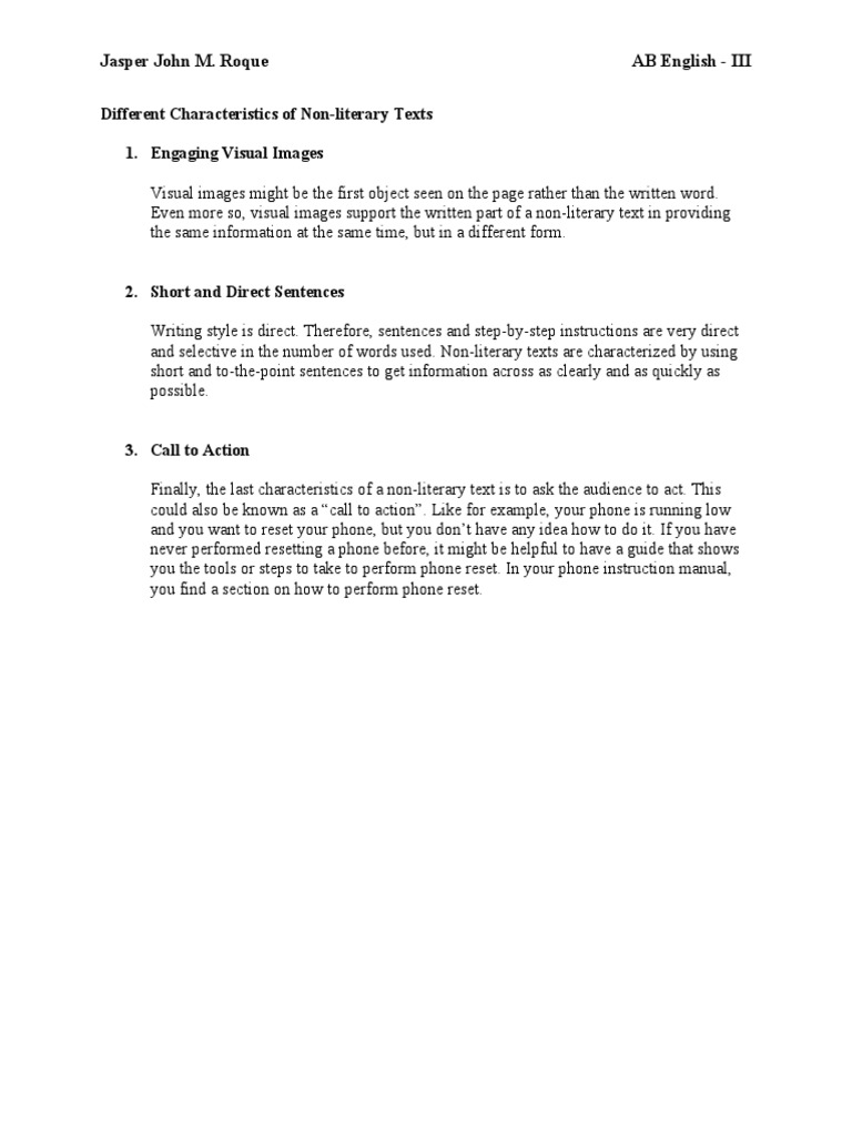 Characteristics of Non-Literary Texts | PDF