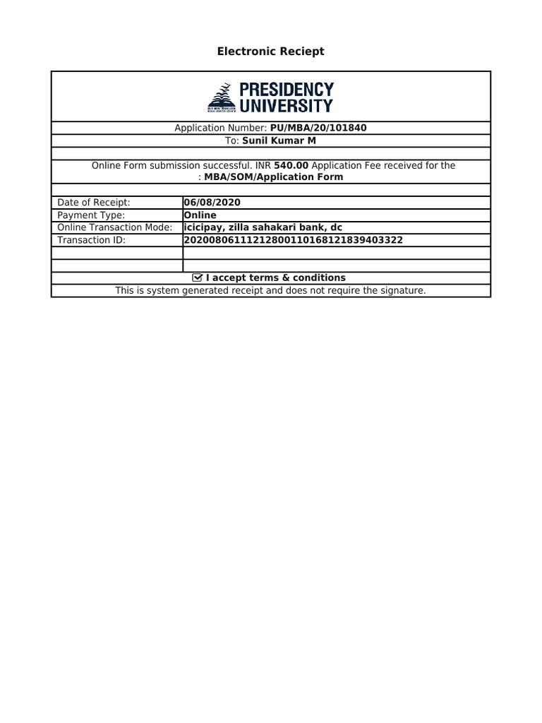 Acknowledgement Receipt PU MBA 20 101840 | PDF