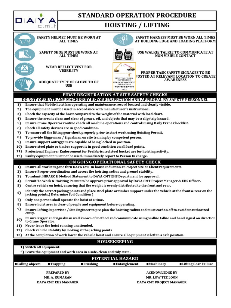 Hoisting & Lifting Sop | PDF | Crane (Machine) | Manufactured Goods