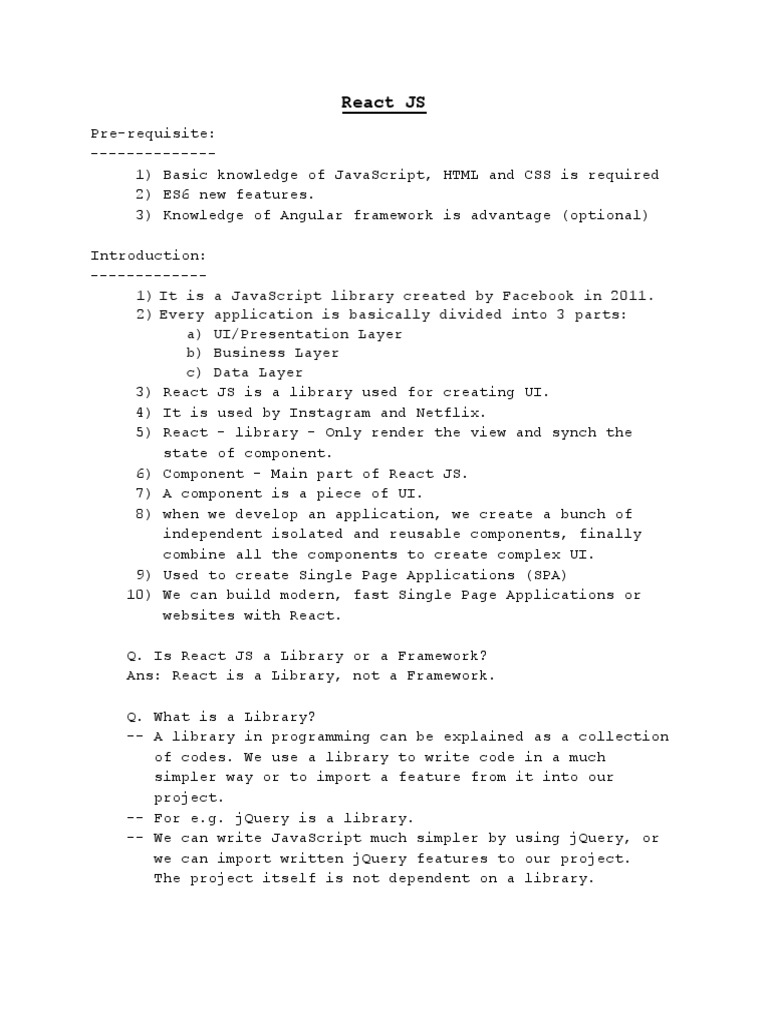 Reactjs Final Notes Pdf Document Object Model Java Script