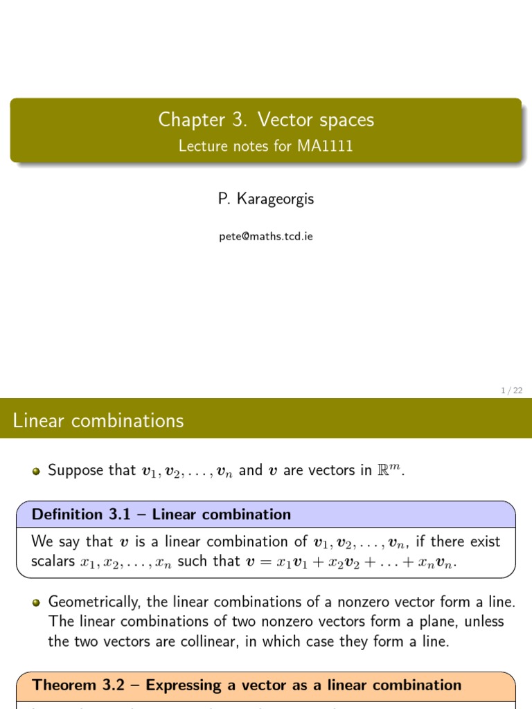 Vector Spaces PDF | PDF | Linear Subspace | Vector Space