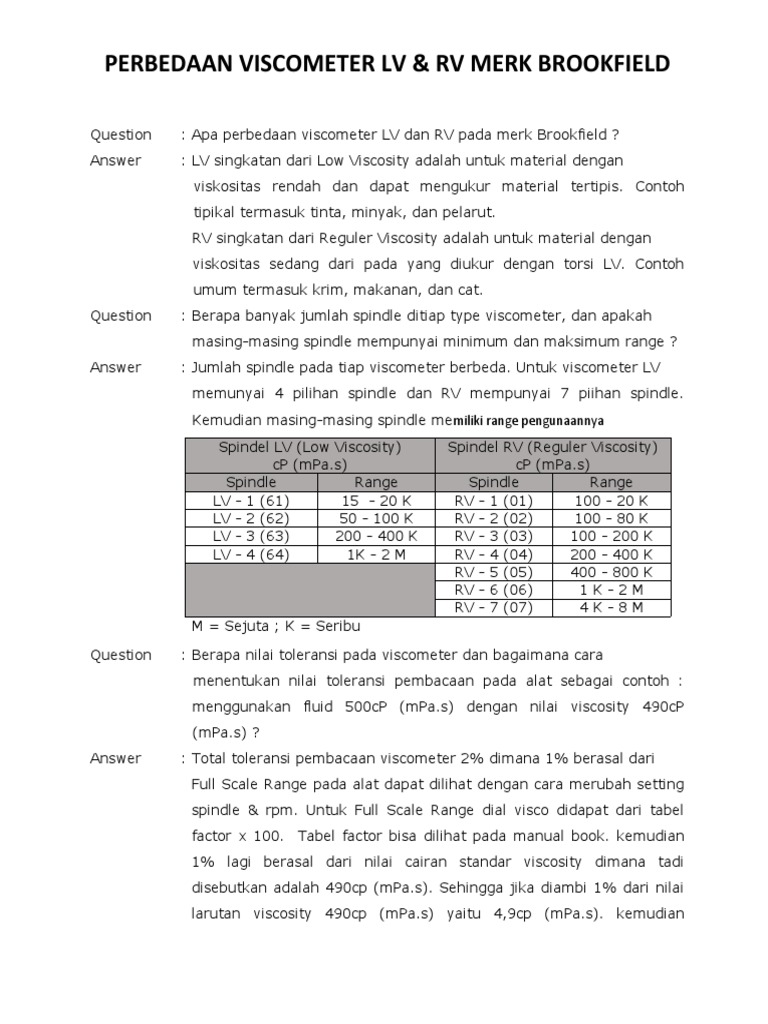 6 Perbedaan Viscometer LV Dan RV | PDF