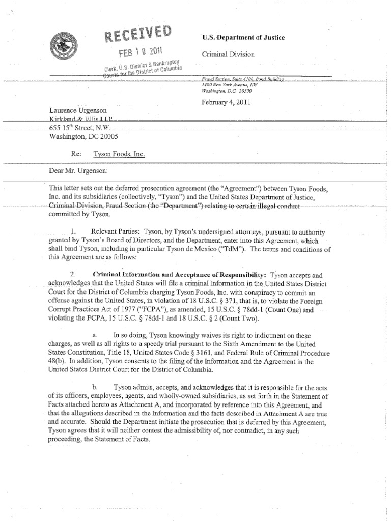 Tyson Foods Deferred Prosecution Agreement | PDF | Internal Control ...