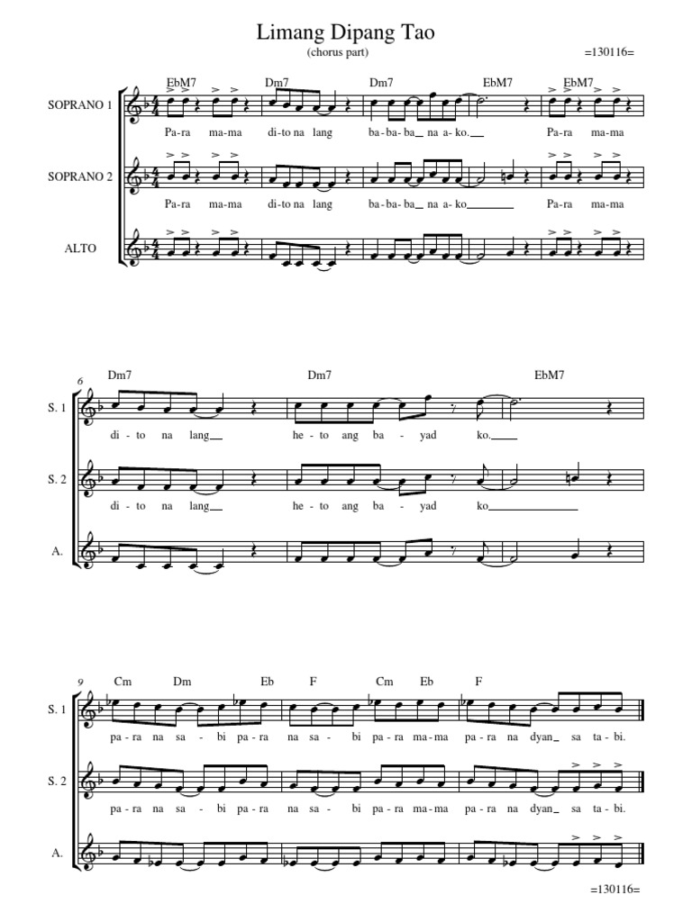 Limang Dipang Tao (Chorus Part) | PDF