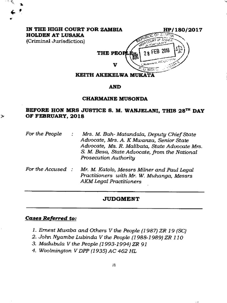 People Vs Keith Akekelwa Mukata Charmaine Musonda 28 Feb 2018 | PDF ...