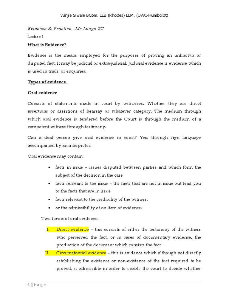 Evidence & Practice Consolidated Lecture Notes | PDF | Hearsay ...