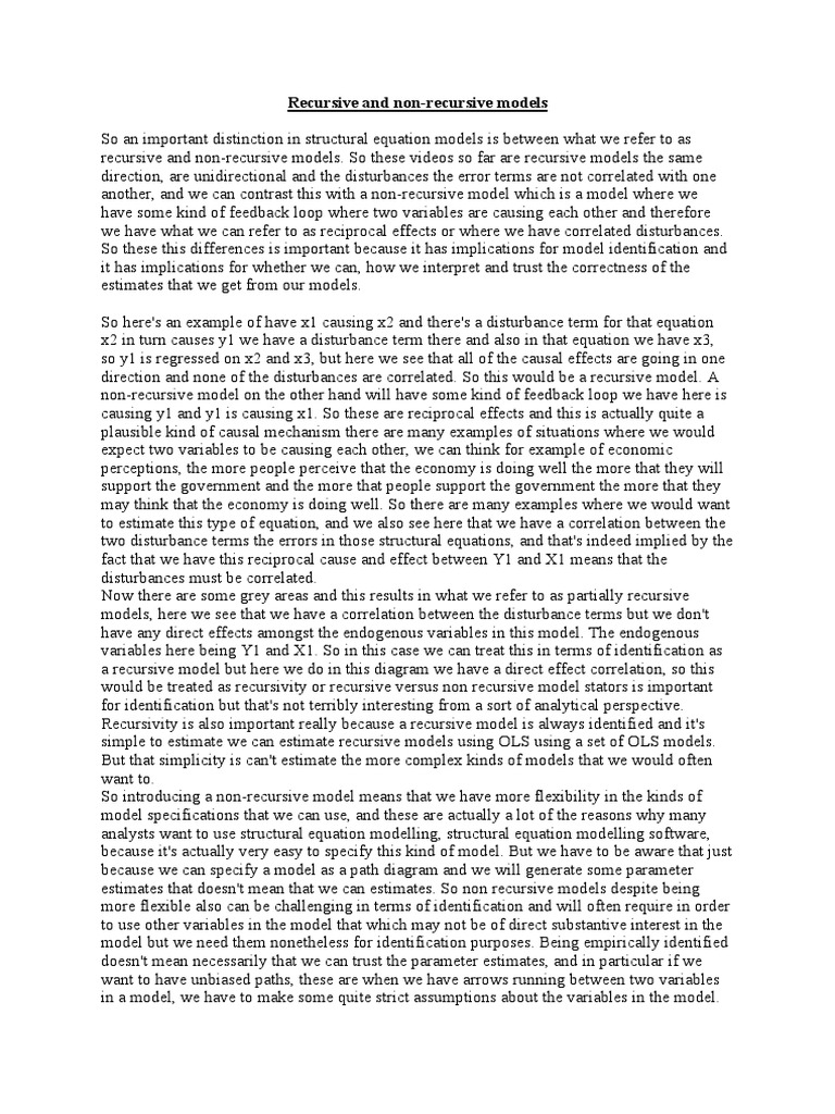 Recursive and Non-Recursive Models | PDF | Endogeneity (Econometrics) | Dependent And ...