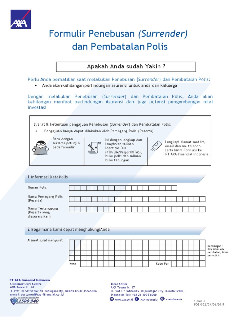 Formulir Penebusan Surrender Dan Pembatalan Polis | PDF