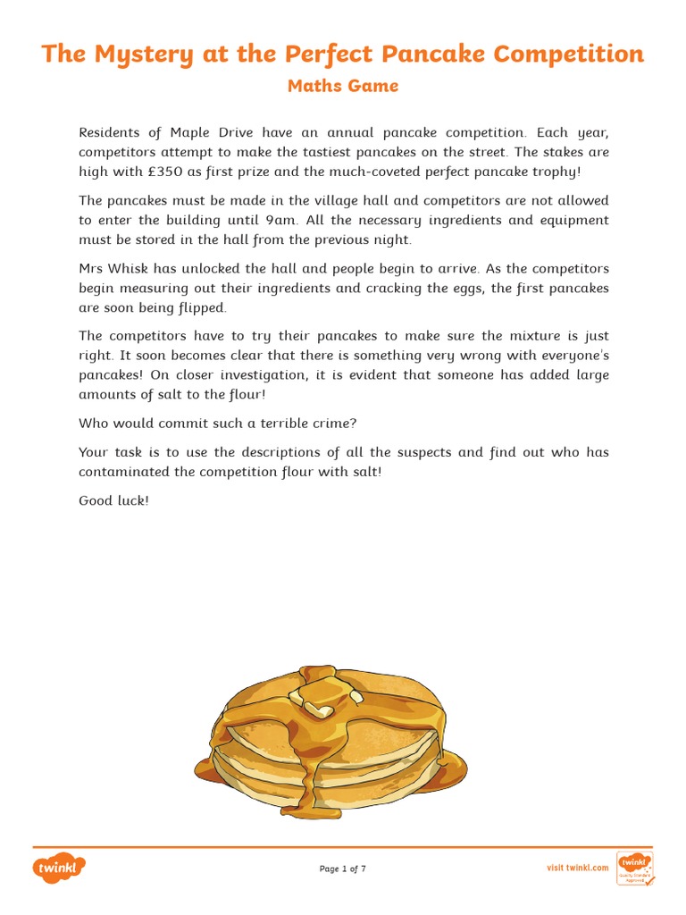 The Mystery at The Perfect Pancake Competition: Maths Game | PDF ...