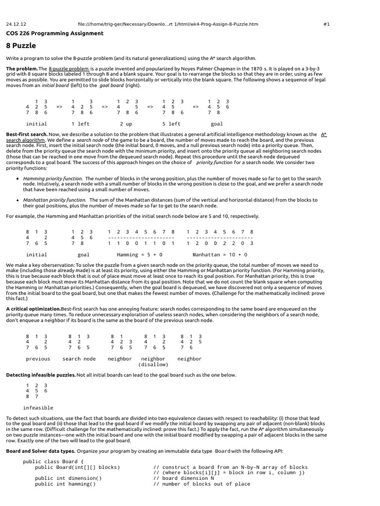 wk4 Prog Assign 8 Puzzle PDF | PDF | Mathematical Logic | Computer Data