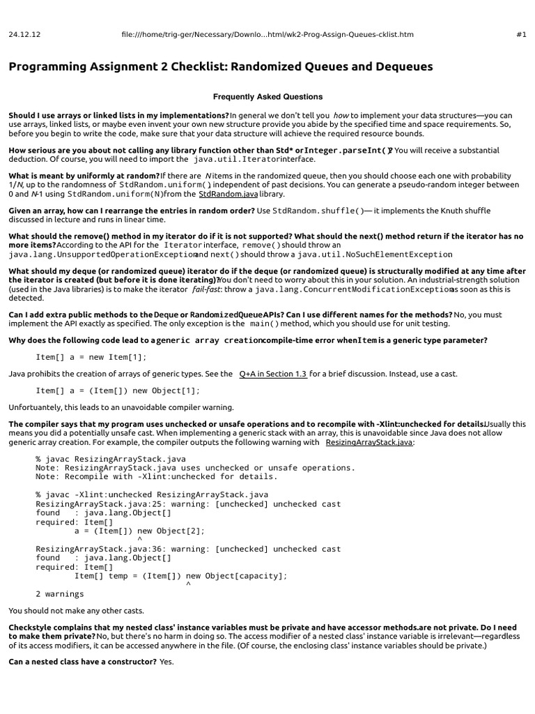 Programming Assignment 2 Checklist: Randomized Queues and Dequeues ...