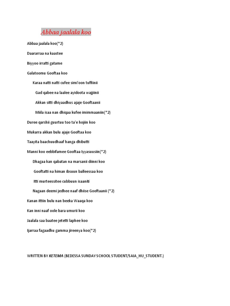 Abbaa Jaalala K | PDF
