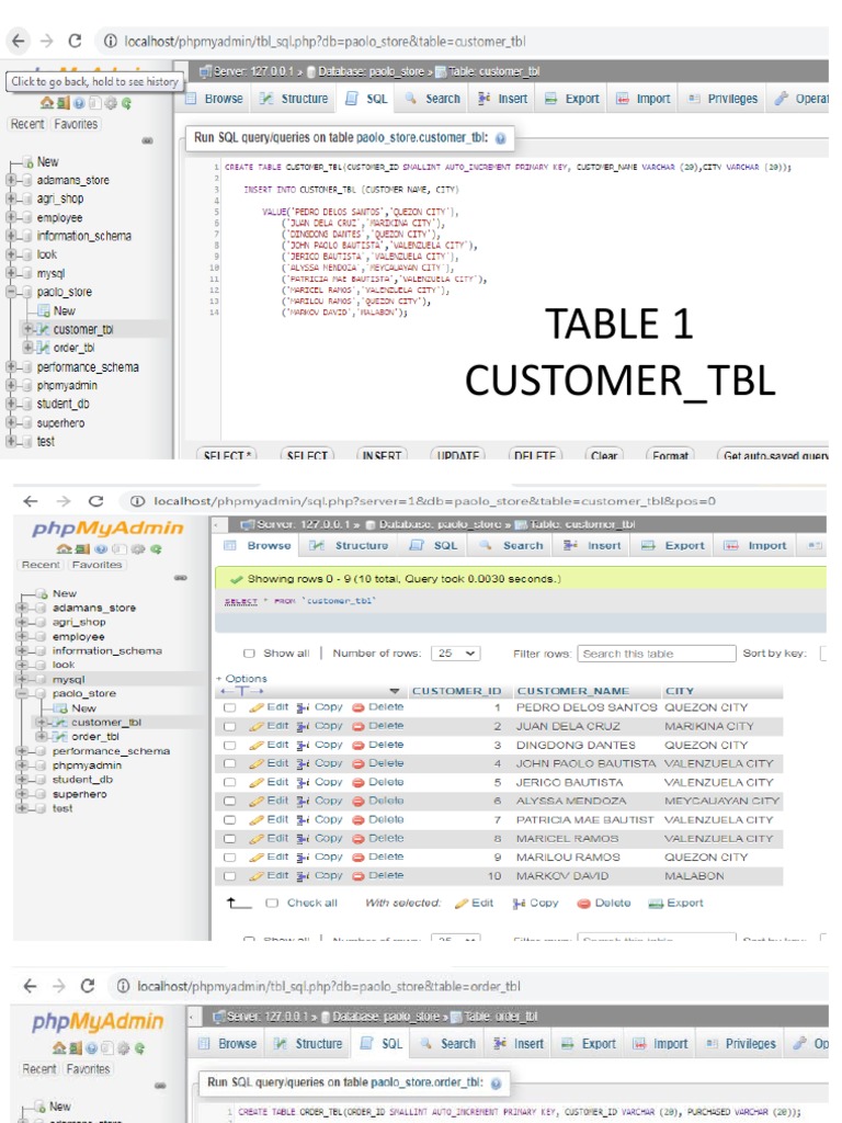 Database Tables and Customer Data Report | PDF