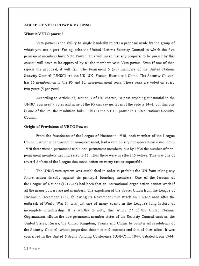 The Abuse of Veto Power in the UN Security Council and the Need for ...
