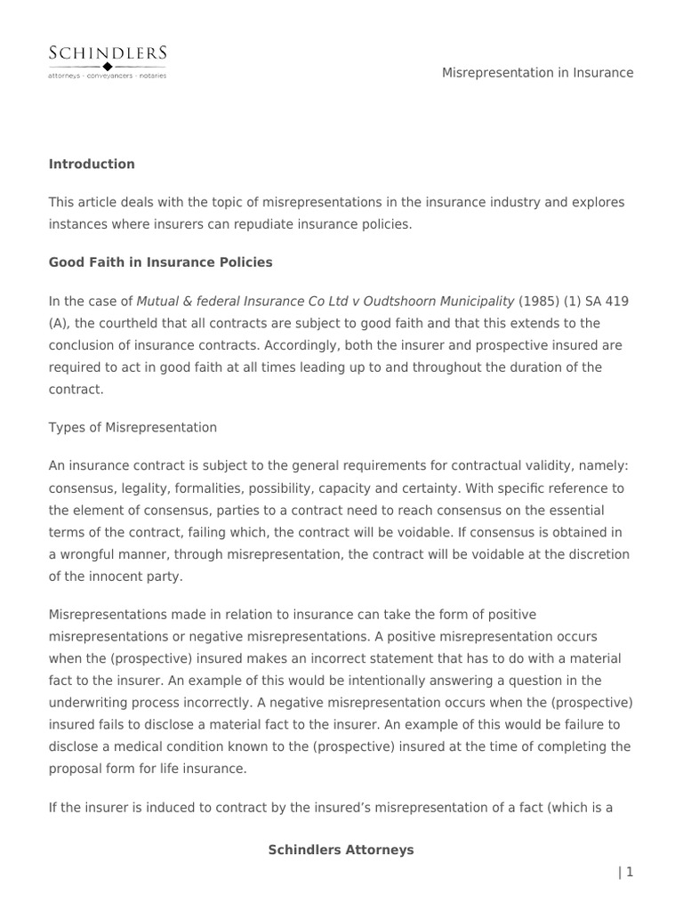 Misrepresentation in Insurance | PDF | Misrepresentation | Insurance