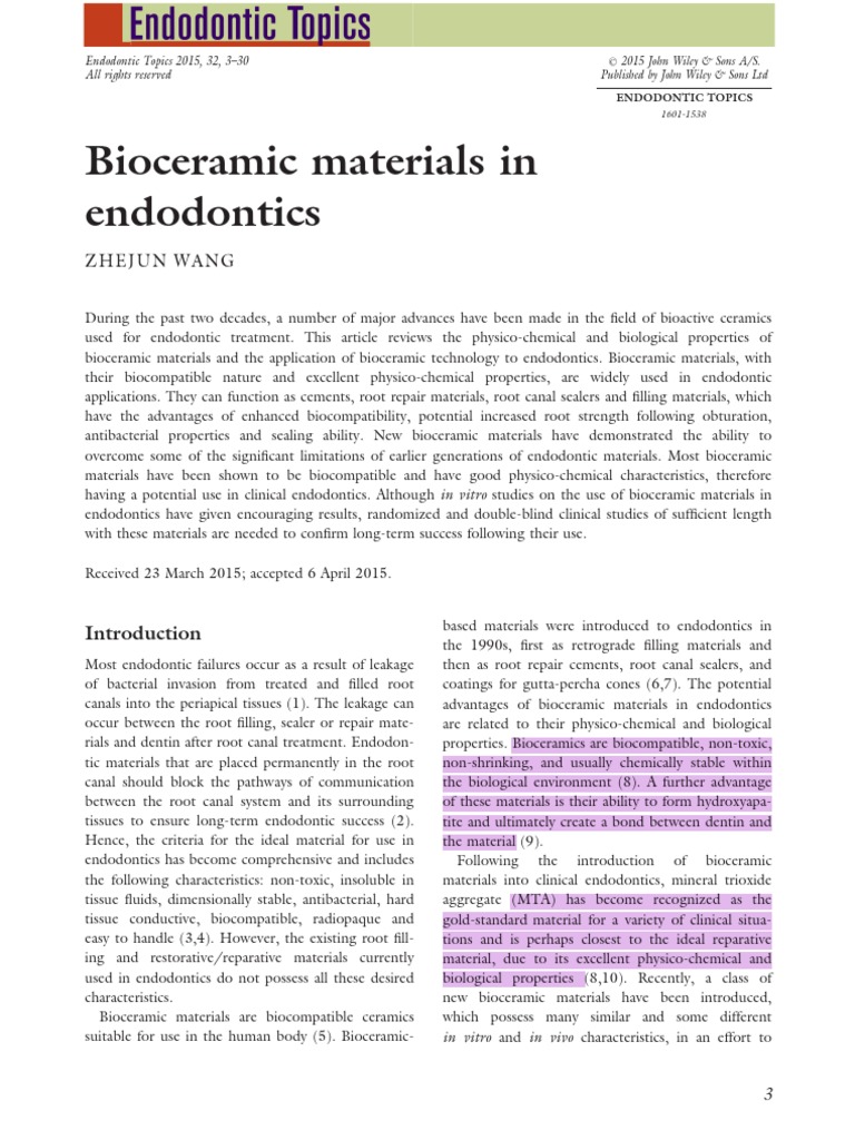 Bioceramic Materials in Endodontics PDF | PDF | Bioceramic | Chemistry