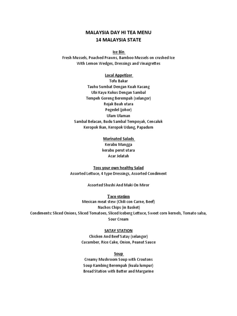 Hi Tea Menu Malaysia Day | PDF | Salad | Southeast Asian Cuisine