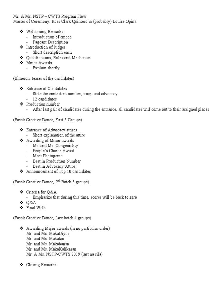 Mr. & Ms. NSTP-CWTS Program Flow | PDF
