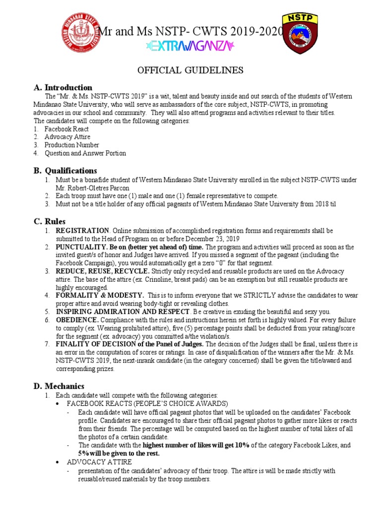 Mr. & Ms. NSTP-CWTS Guidelines | PDF | Reuse | Government
