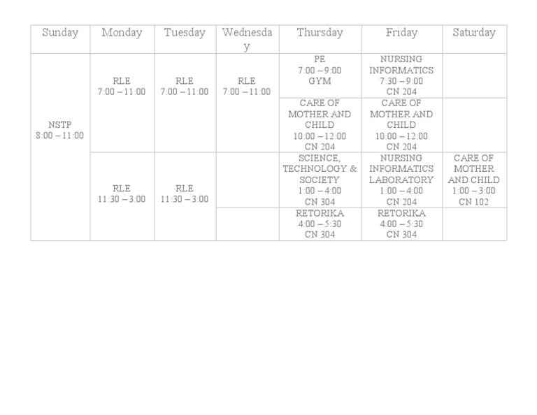 Sunday Monday Tuesday Wednesda y Thursday Friday Saturday | PDF