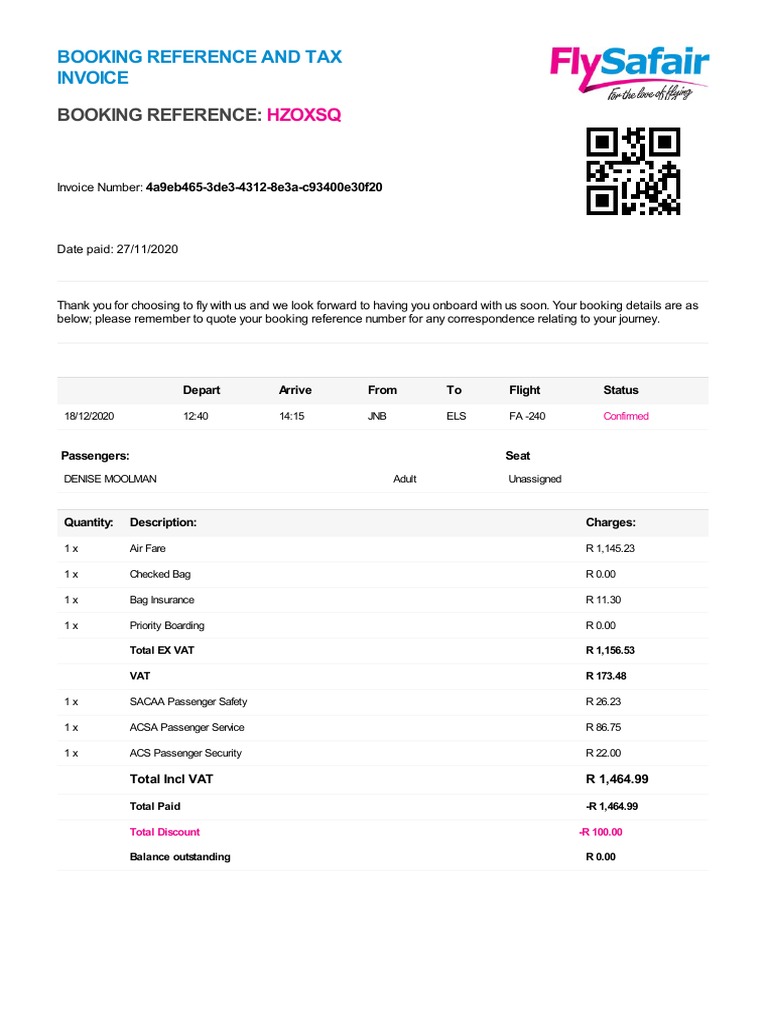 Booking Reference:: Hzoxsq | PDF | Baggage | Invoice