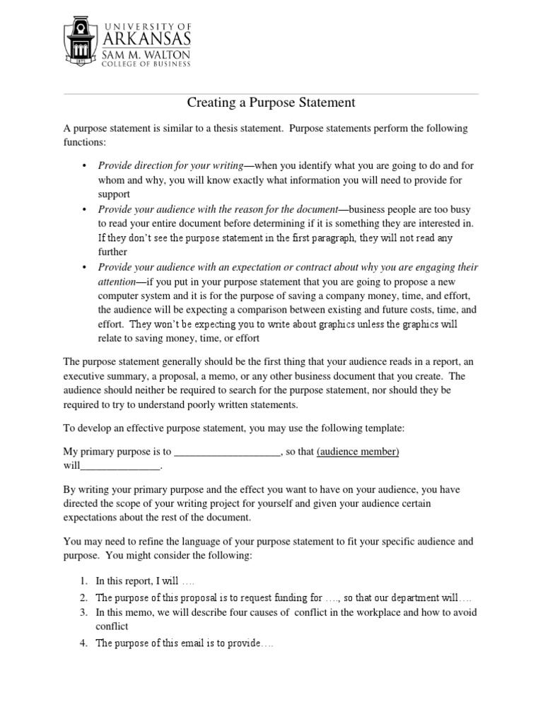 Creating A Purpose Statement | PDF