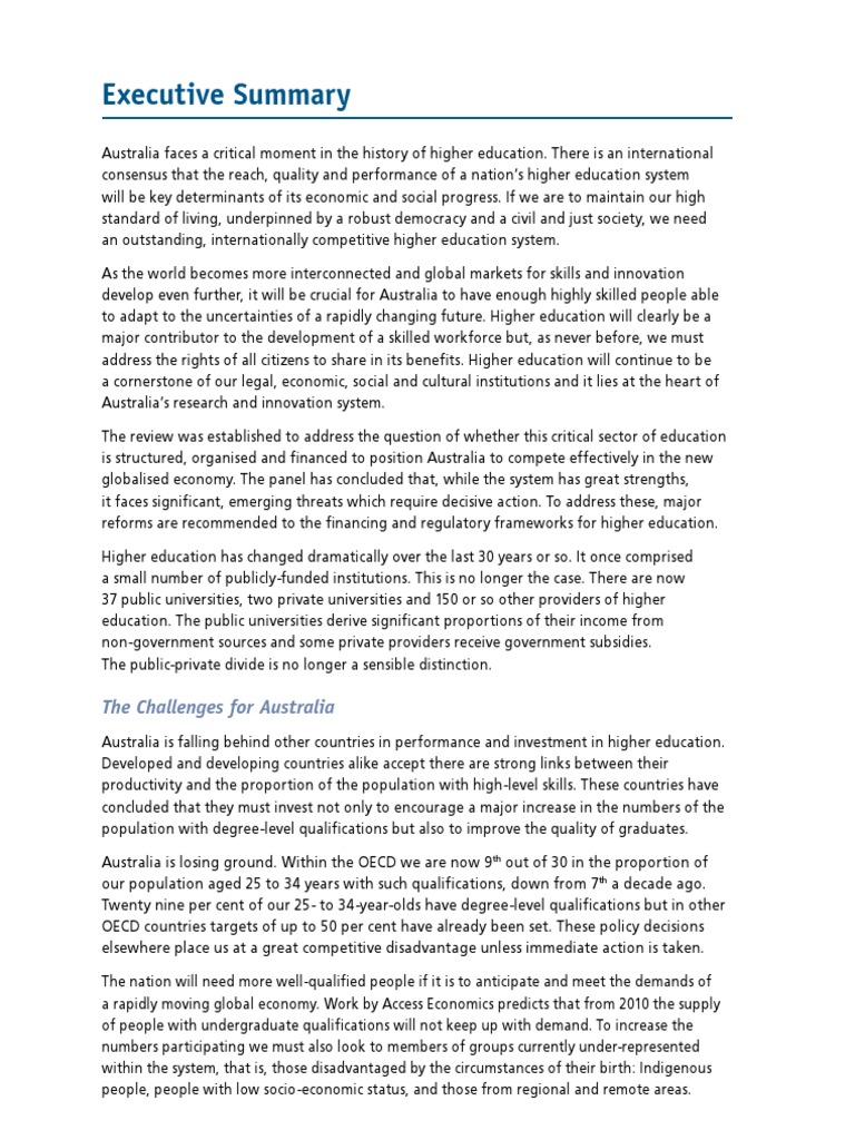 Higher Education Review - Executive Summary Recommendations and ...