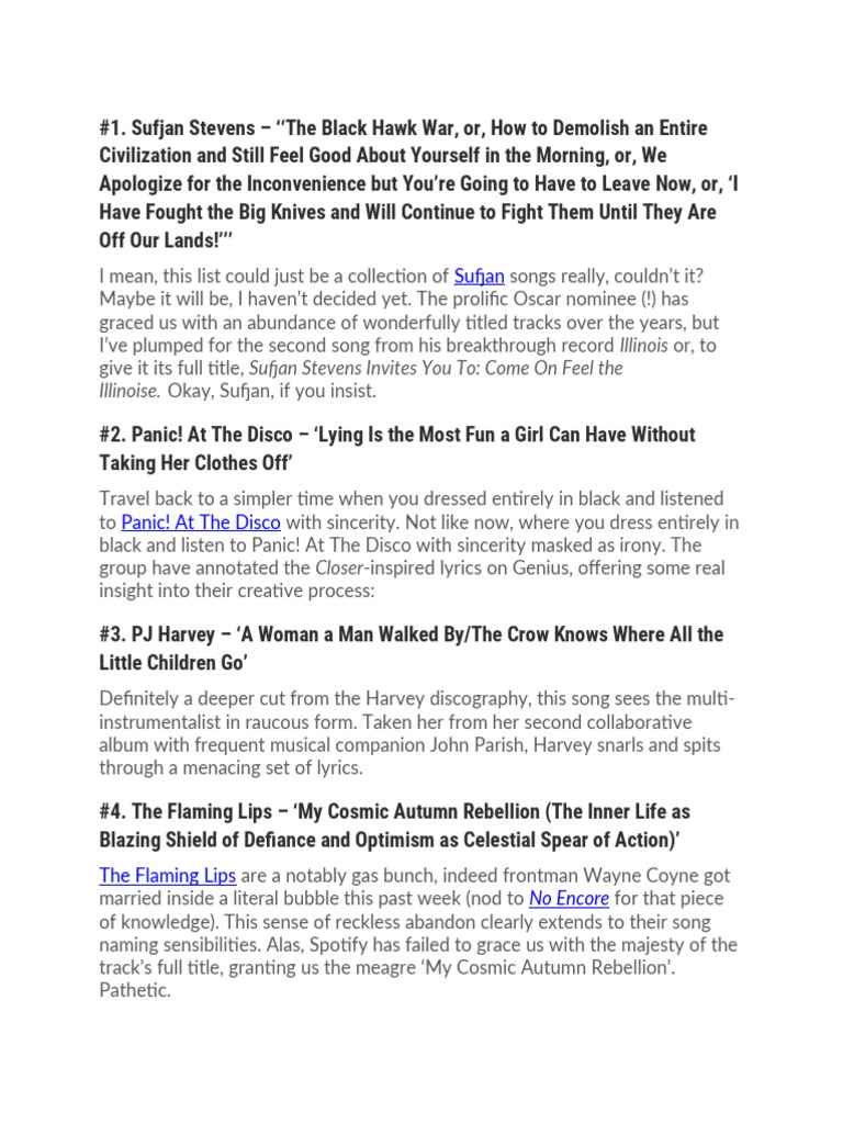 Unique Song Titles in Music | PDF