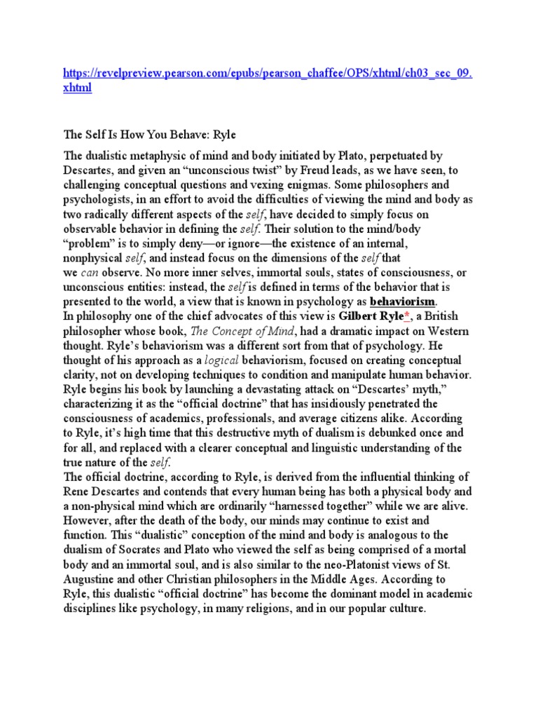 The Self Is How You Behave: Ryle: XHTML | Download Free PDF | Mind–Body ...