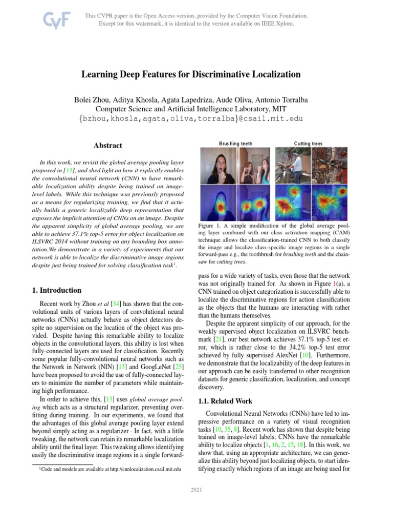 Zhou Learning Deep Features CVPR 2016 Paper PDF | PDF | Computational Neuroscience | Artificial ...