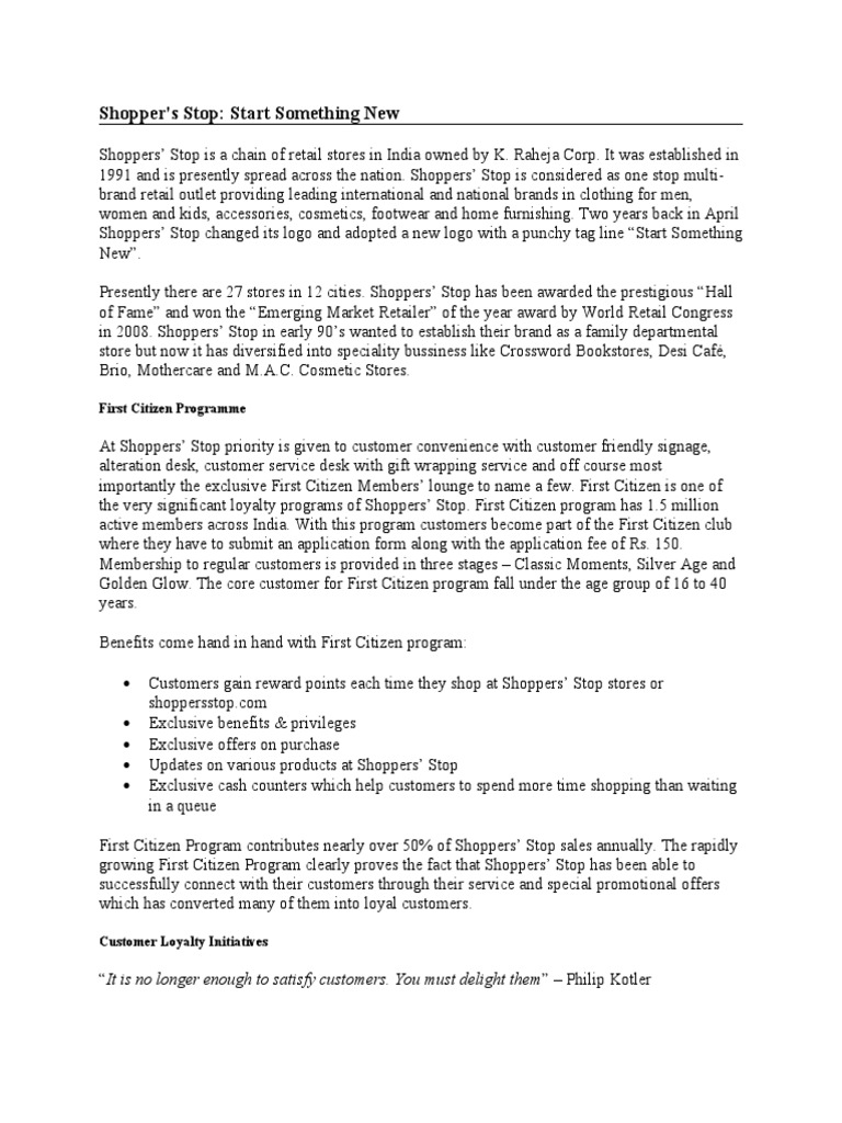 Shopper's Stop: Start Something New: First Citizen Programme | PDF ...