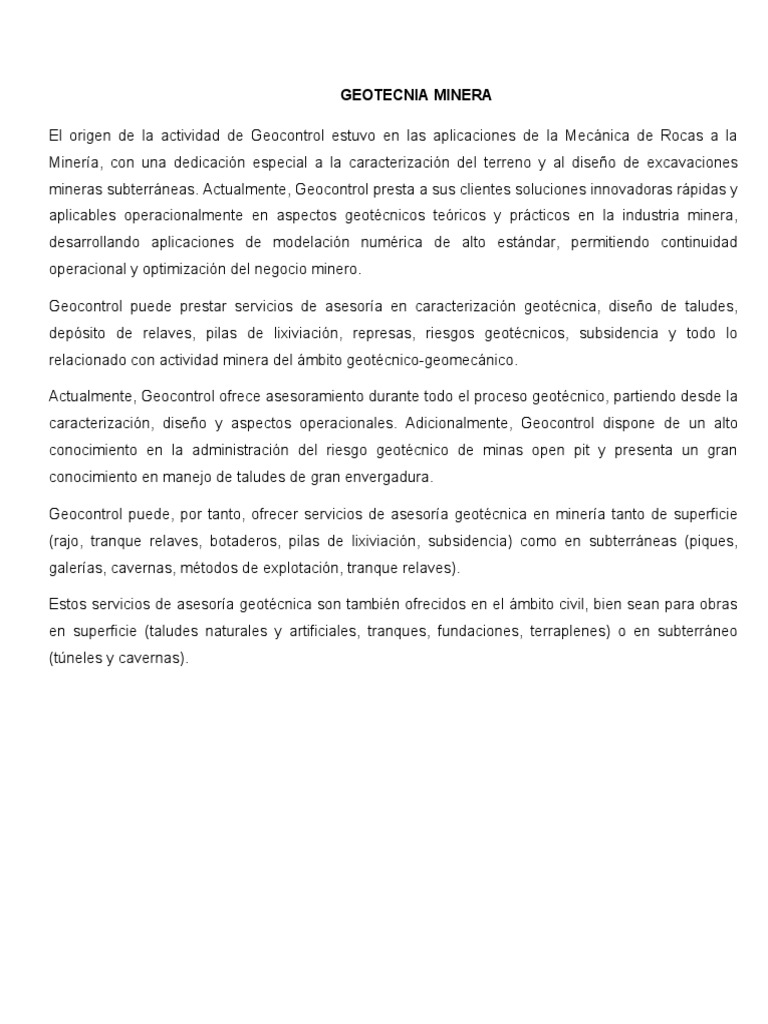 Geotecnia Minera | PDF | Minería | Ciencias de la Tierra