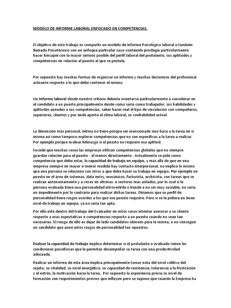Modelo de Informe Laboral Enfocado en Competencias | PDF | Liderazgo ...