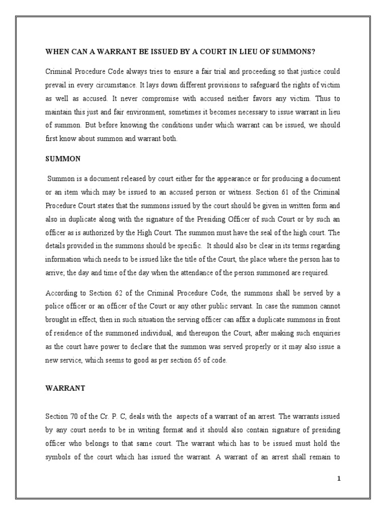 When Can A Warrant Be Issued by A Court in Lieu of Summons | PDF ...