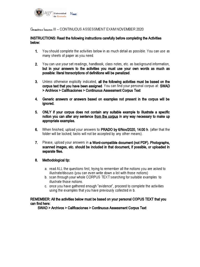 Continuous Assessment Exam | PDF | Morphology | Language Mechanics