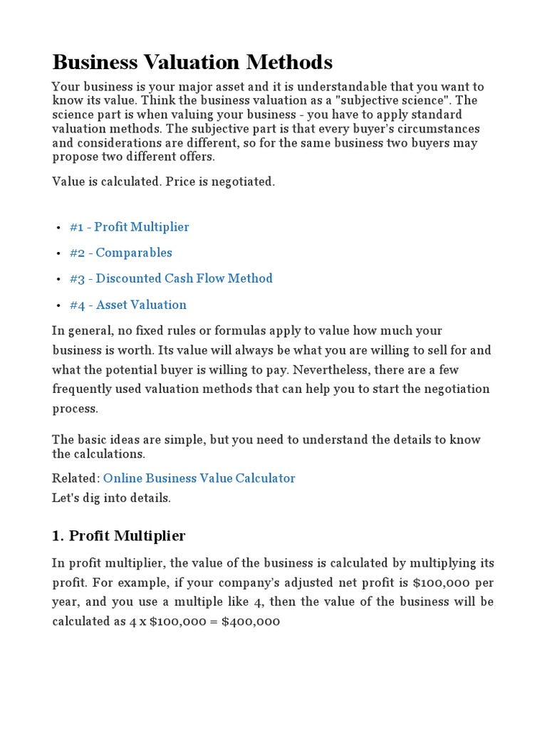 Business Valuation Methods | PDF | Present Value | Valuation (Finance)