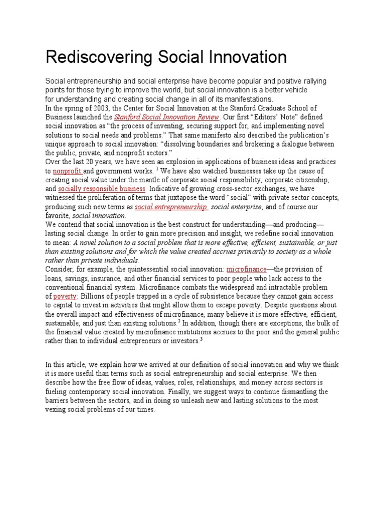 Redefining Social Innovation: Exploring the Limitations of Social ...