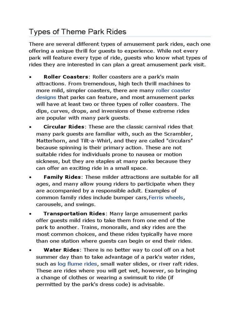 Types of Theme Park Rides: Roller Coaster Designs | PDF | Amusement ...
